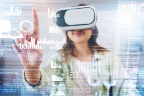 Business Woman Hologram And Virtual Reality Chart With Press Choice