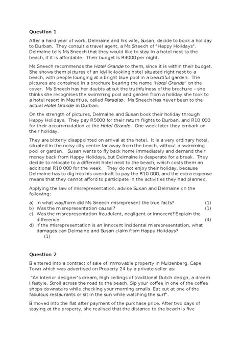 Misrepresentation Examples Question 1 After A Hard Year Of Work