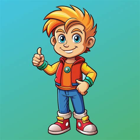 Un Personnage De Dessin Animé Avec Un Pouce En Lair Vecteur Premium