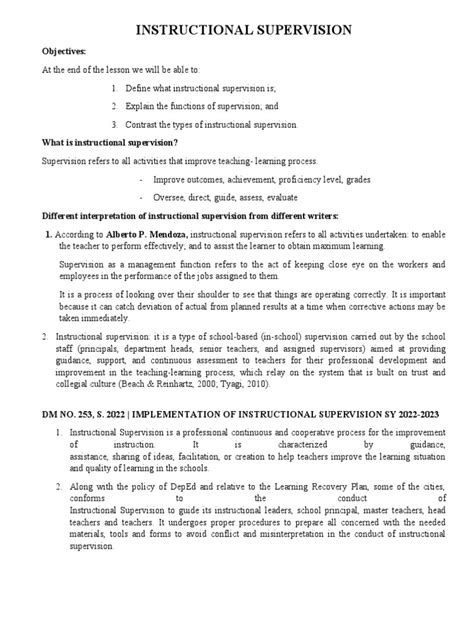 Instructional Supervision Pdf Teachers Goal