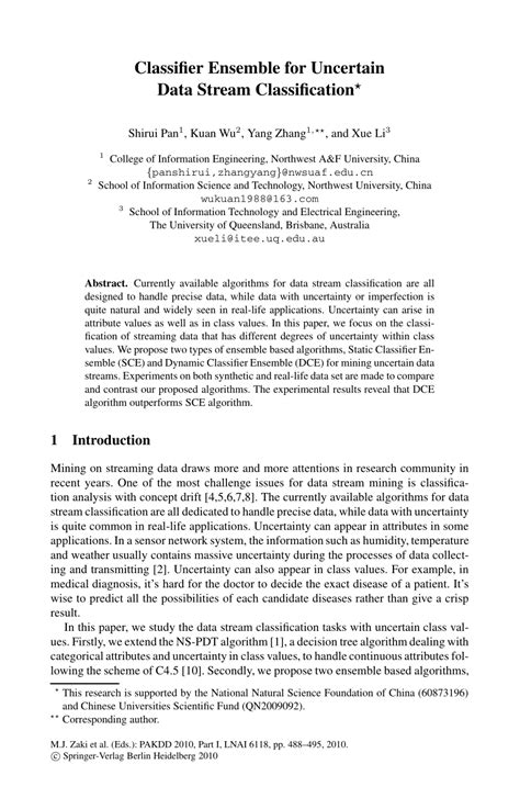 Pdf Classifier Ensemble For Uncertain Data Stream Classification