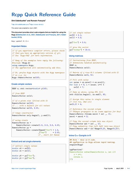 Rcpp Quickref Description Is Required Rcpp Quick Reference Guide Dirk Eddelbuettel A And