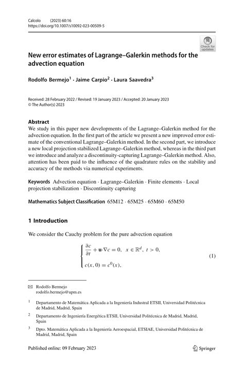 Pdf New Error Estimates Of Lagrangegalerkin Methods For The Advection Equation