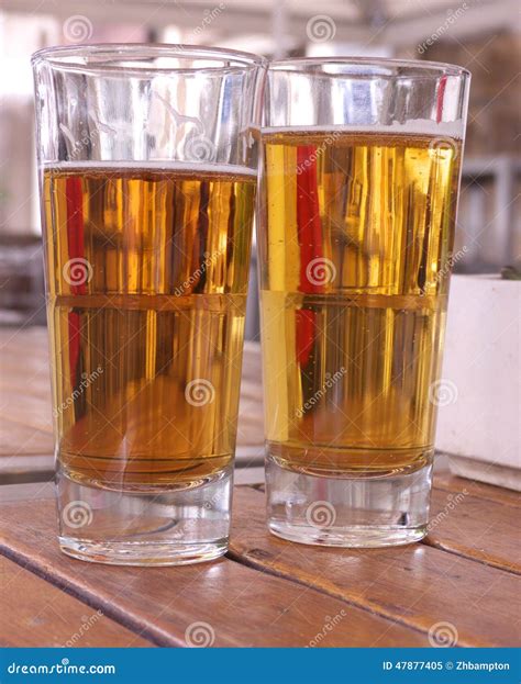 Two Glasses Of Beer Stock Image Image Of Glasses Wooden 47877405