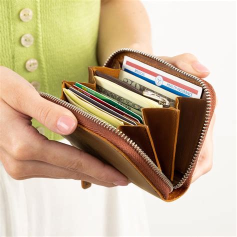 Personalized Leather Zip Around Wallet Small Engraved Womens Purse Etsy