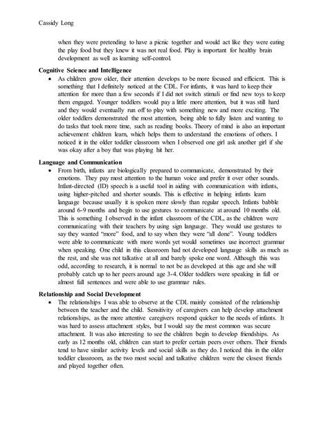 Infant Development Reflection Docx