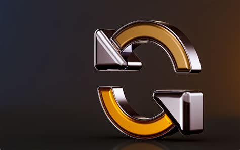 어두운 배경의 회전 표시 아이콘 새로 고침을위한 3d 렌더링 개념 3차원 형태에 대한 스톡 사진 및 기타 이미지 3차원 형태 가상현실 검은색 Istock