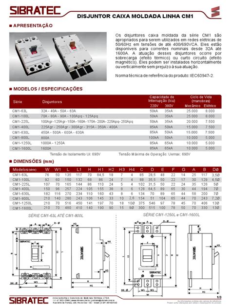 Disjuntor Caixa Moldada Cm1 N Pdf Eletromagnetismo Física