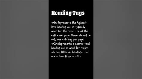 Html Heading Tag 2 Shorts Html Html5 Htmlbasics Basichtmltags Htmlheadings H1 H2