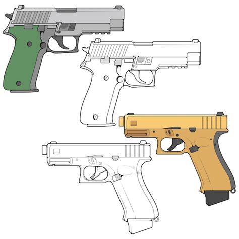 Conjunto De Armas De Fuego Militares O Policiales Estilo Vectorial