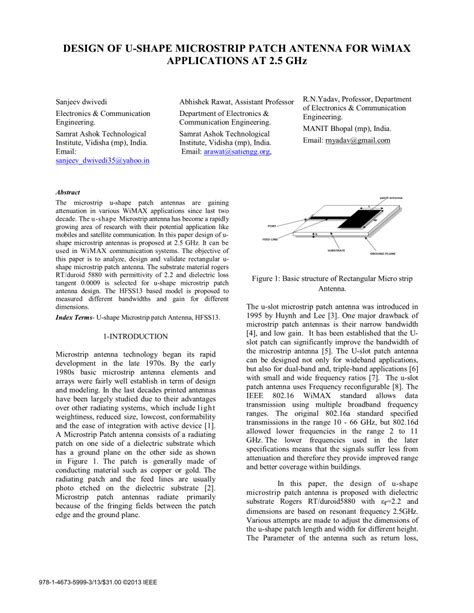 Pdf Design Of U Shape Microstrip Patch Antenna For Wimax Applications