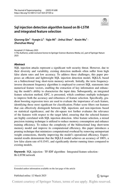 Sql Injection Detection Algorithm Based On Bi Lstm And Integrated Feature Selection