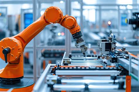 Robotic Arm For Electronic Assembly Line Smart Modern Factory