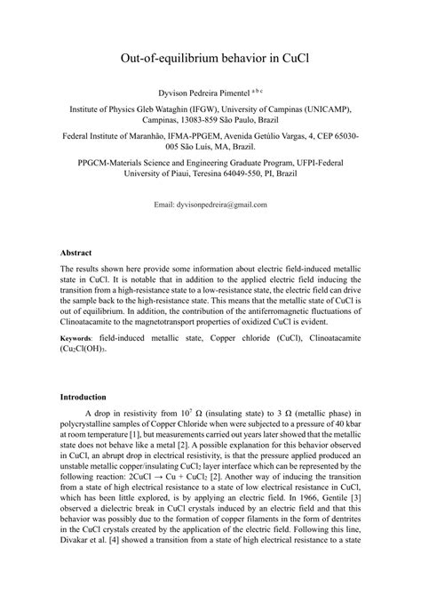 Pdf Out Of Equilibrium Behavior In Cucl