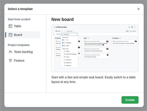 how to create a board with github issues