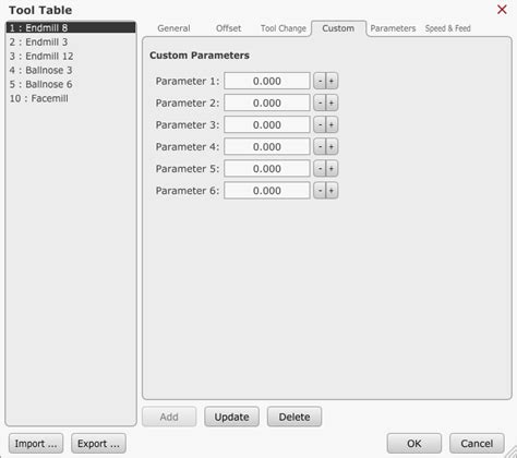 Edit Tool Table Custom CNC Zone