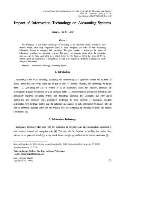 Pdf Impact Of Information Technology On Accounting Systems
