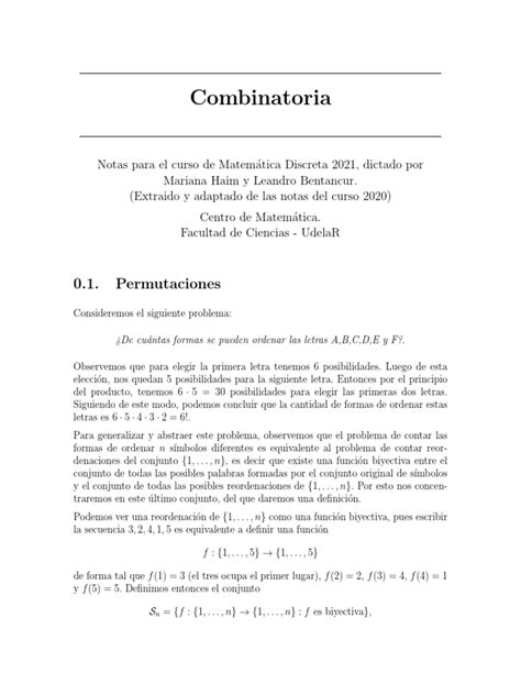 Notas Combinatoria Pdf Combinatoria Conjunto Matemáticas