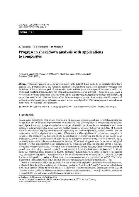 Pdf Progress In Shakedown Analysis With Applications To Composites