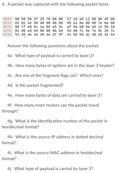 Solved 4 A Packet Was Captured With The Following Packet