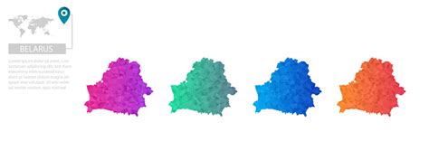 벡터 다각형 벨로루시 지도의 집합입니다 낮은 폴리 스타일의 국가의 밝은 그라데이션 지도 인포그래픽을 위한 기하학적 스타일의 여러 가지 빛깔의 국가 지도 당신을 위한 다각형