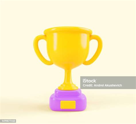 황금 컵 아이콘 3d 렌더링입니다 랭크 트로피 게임 1위 우승자상 보라색 받침대에 만화 금 잔 배경에 격리된 경쟁 성공에 대한