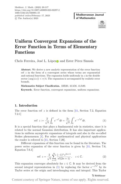 Pdf Uniform Convergent Expansions Of The Error Function In Terms Of