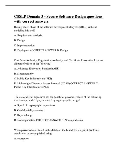 Csslp Domain 3 Secure Software Design Questions With Correct Answers
