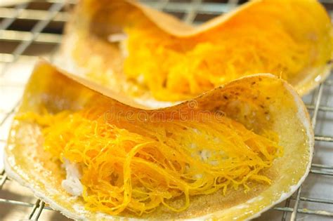 Thai Crispy Crepe As Dessert Thai Sweet With Coconut Milk And Eggs