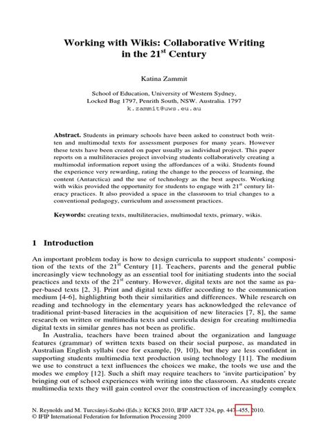 Working With Wikis Collaborative Writing In The 21st Century Pdf Multimedia Teachers