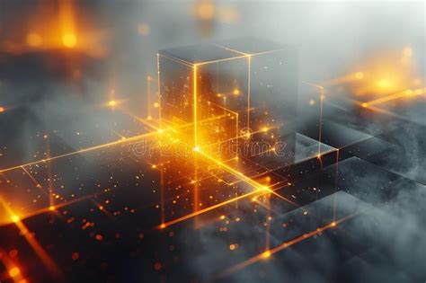 Glowing Network Cubes On Dark Backdrop Concept Technology Abstract Art Futuristic Design