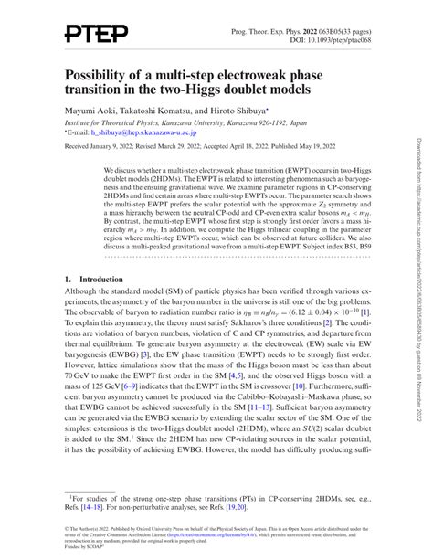 Pdf Possibility Of Multi Step Electroweak Phase Transition In The Two Higgs Doublet Models