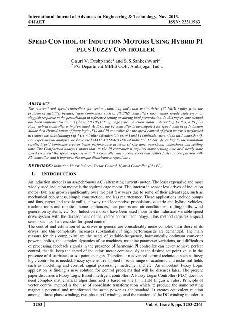 Speed Control Of Induction Motors Using Hybrid Pi Plus Fuzzy Controller