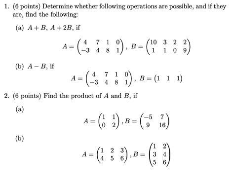 solved 1 6 points determine whether following operations