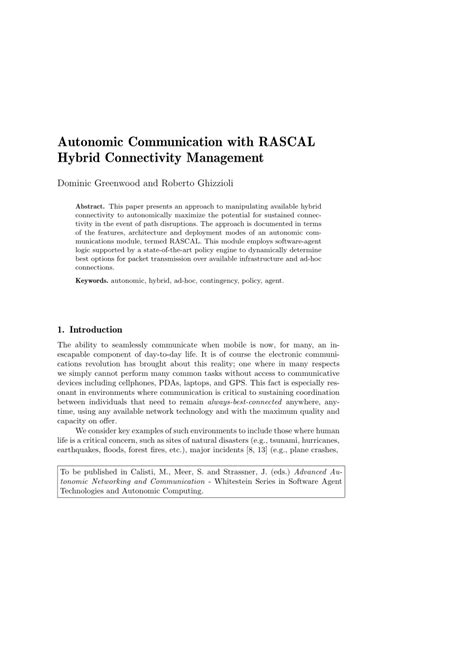 Pdf Autonomic Communication With Rascal Hybrid Connectivity Management