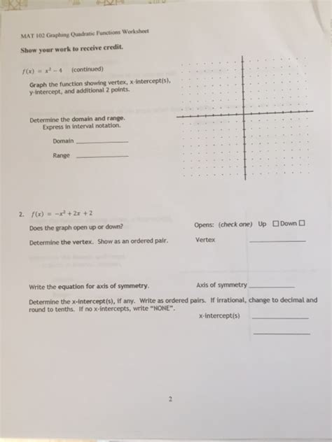 Solved MAT Graphing Quadratic Functions Worksheet Show Chegg