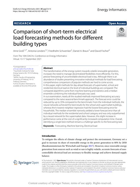 Pdf Comparison Of Short Term Electrical Load Forecasting Methods For Different Building Types