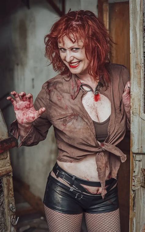 Postapocalyptic Scene With A Fierce Middleaged Ginger Woman In Leather Shorts Ai Art Generator