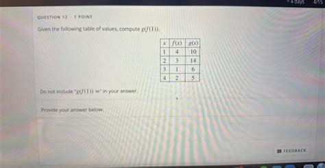 Solved Given The Following Table Of Values Compute G F Chegg