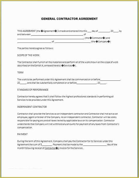 General Contractor Agreement Template