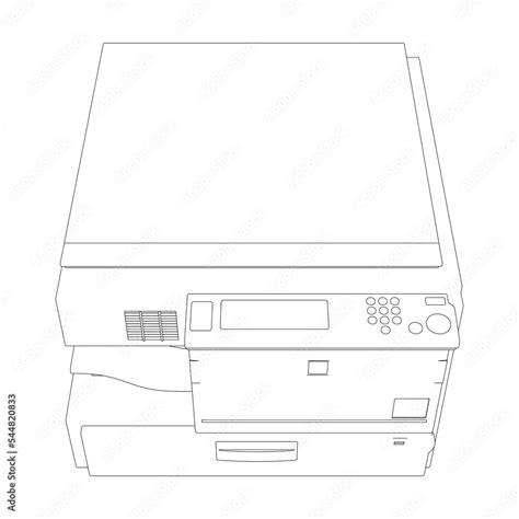 Outline Of An Office Copier From Black Lines Isolated On A White Background Front View 3d