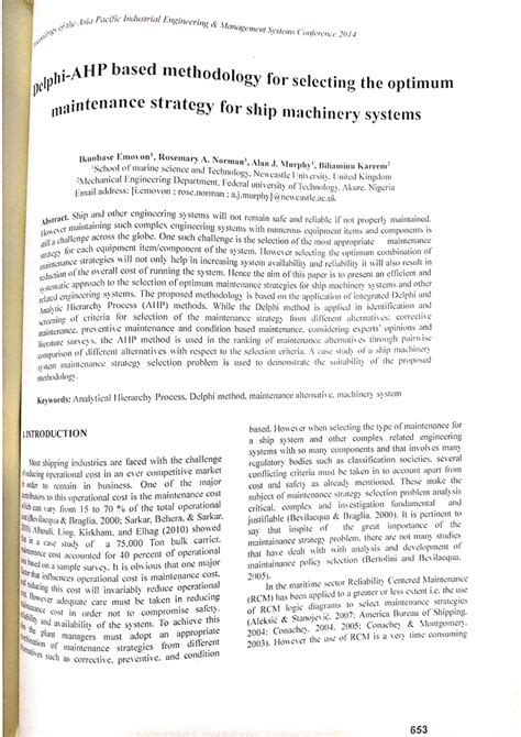 Pdf Delphi Ahp Based Methodology For Selecting The Optimum Maintenance Strategy For Ship