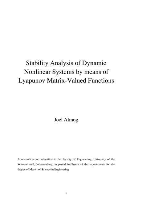 PDF Stability Analysis Of Dynamic Nonlinear Systems By Means Of Lyapunov Matrix Valued Functions
