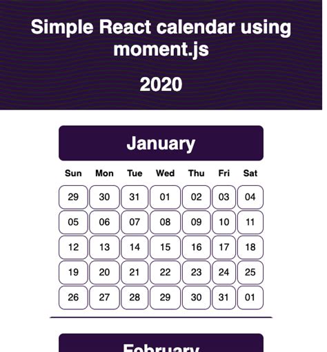 Simple Calendar Using Reactjs And Momentjs By Ajmal Shah Medium
