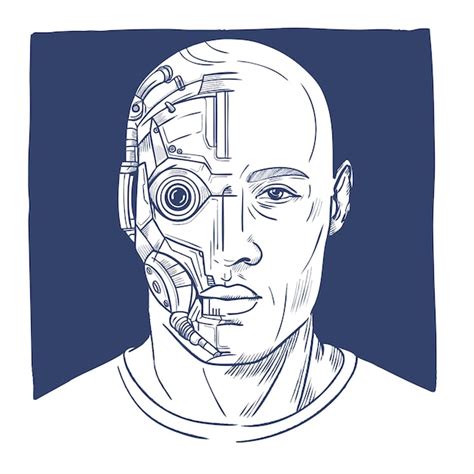 안드로이드 로 인공지능 및 신경망 개념 인공 지능을 가진 휴머노이드 로 프리미엄 벡터