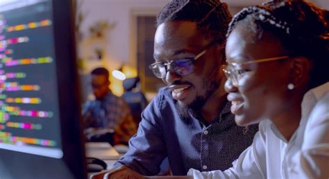 premium photo happy male and female software developers collaborating
