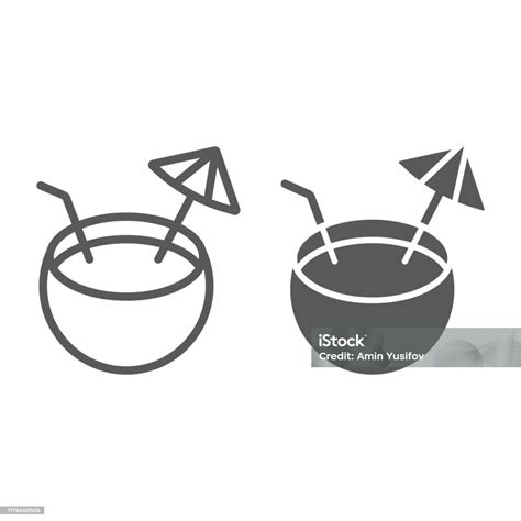 코코넛 라인과 문양 아이콘 음료와 열대 코코넛 칵테일 기호 벡터 그래픽 흰색 배경에 선형 패턴 0명에 대한 스톡 벡터 아트 및 기타 이미지 Istock