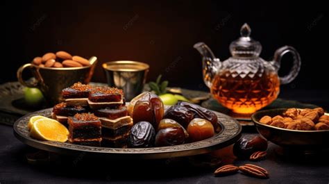 어두운 배경에 아라비아 커피 사탕과 날짜가 포함된 이드와 라마단 아라비아 말 이슬람 아랍어 이슬람 배경 일러스트 및 사진 무료 다운로드 Pngtree