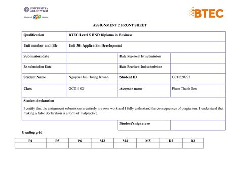 1 Unit 30 Assignment 2 Frontsheet Assignment 2 Front Sheet
