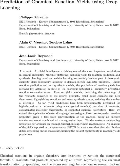 Prediction Of Chemical Reaction Yields Using Deep Learning Theoretical And Computational
